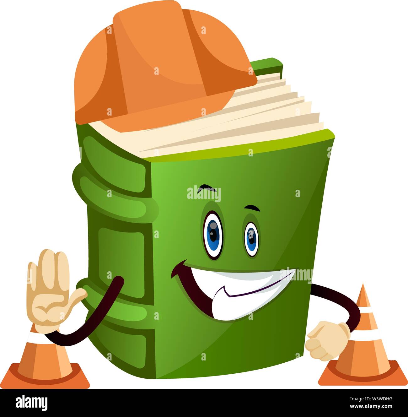 Cartoon book character with traffic control barriers, illustration ...