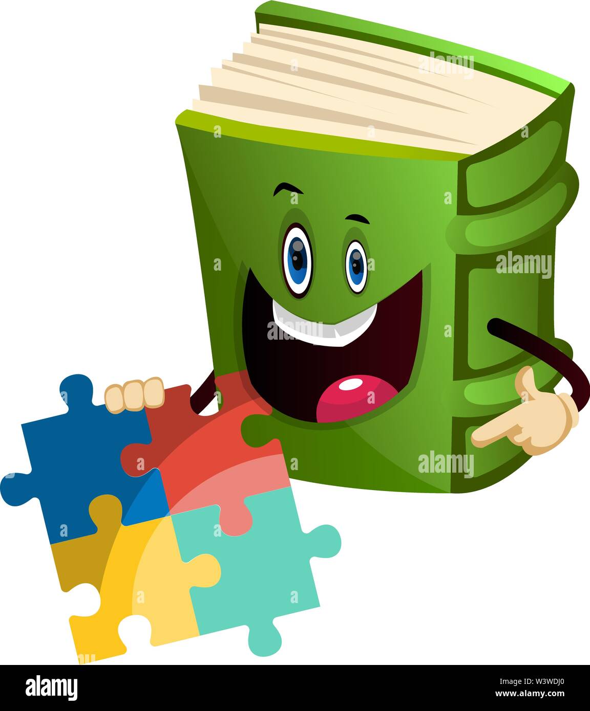 Cartoon book character is holding puzzle, illustration, vector on white ...