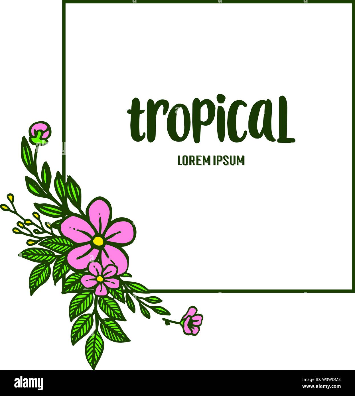 Abstract leaf flower frame for poster tropical, on white backdrop ...
