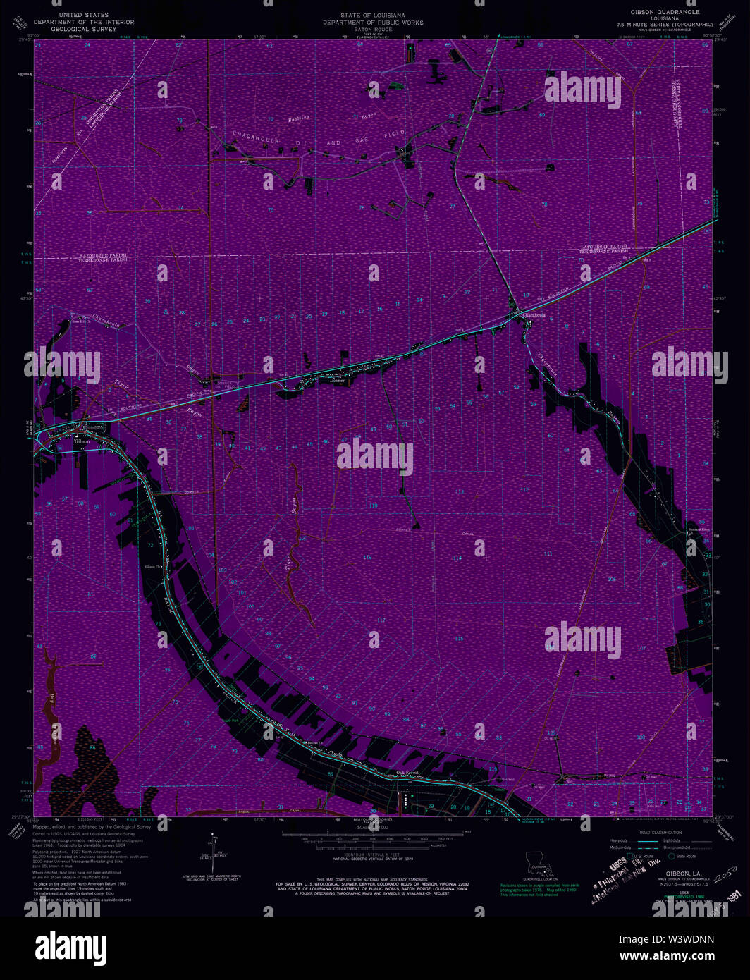 USGS TOPO Map Louisiana LA Gibson 332074 1964 24000 Inverted ...