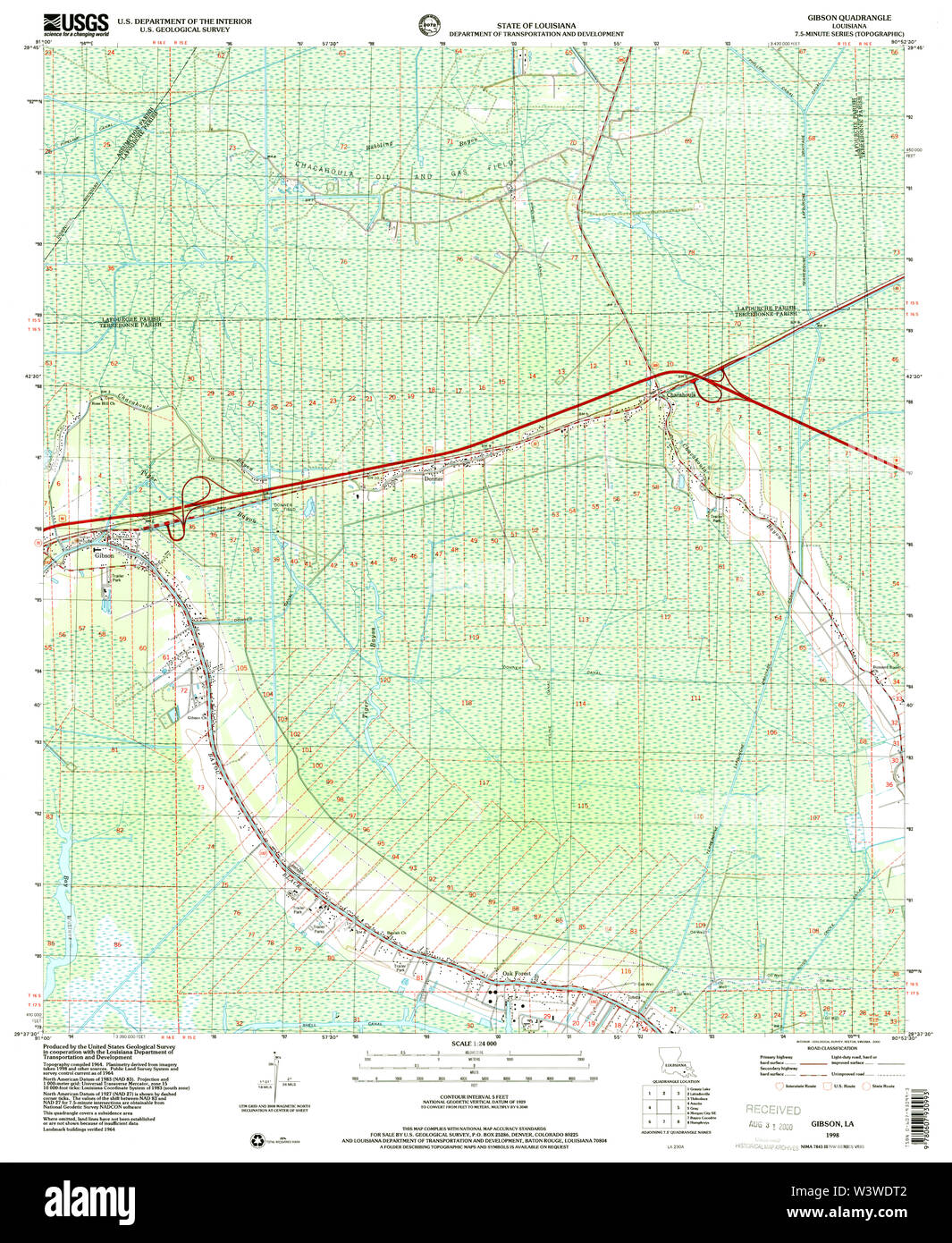 USGS TOPO Map Louisiana LA Gibson 332075 1998 24000 Restoration Stock ...