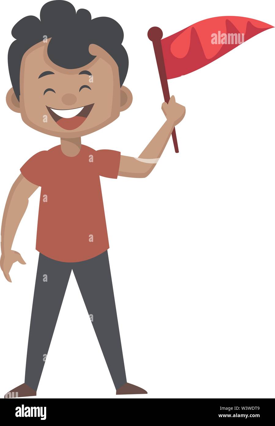 Boy is holding flag, illustration, vector on white background Stock ...