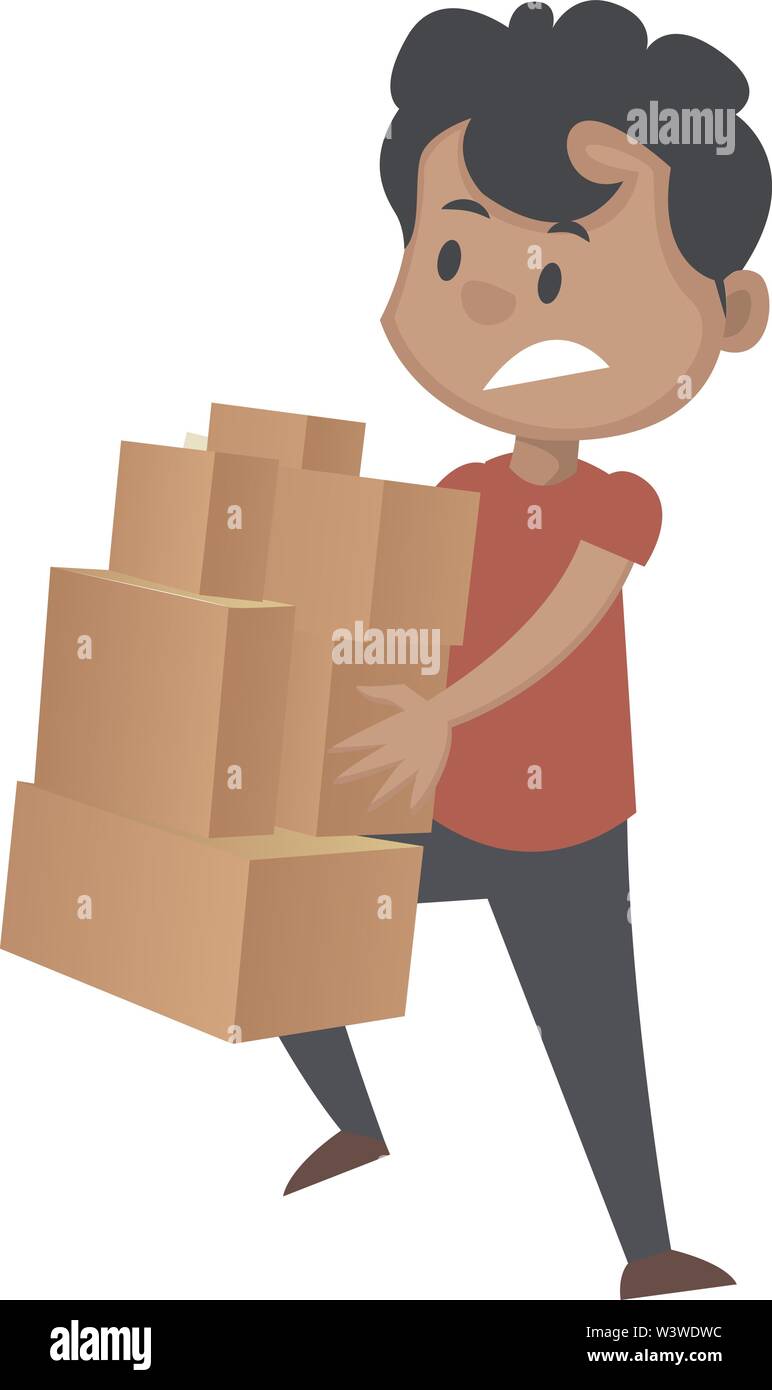 Boy is holding boxes, illustration, vector on white background Stock ...