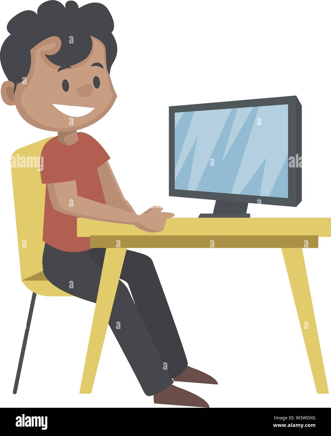 Boy is looking at computer screen, illustration, vector on white ...