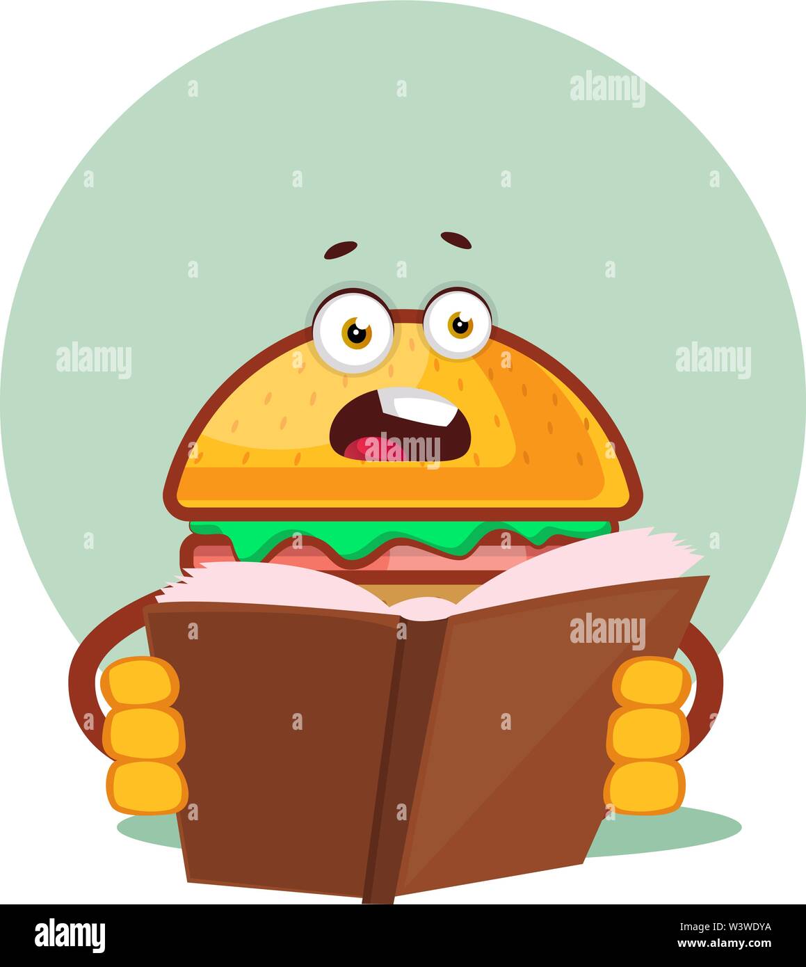 Burger is reading a book, illustration, vector on white background ...
