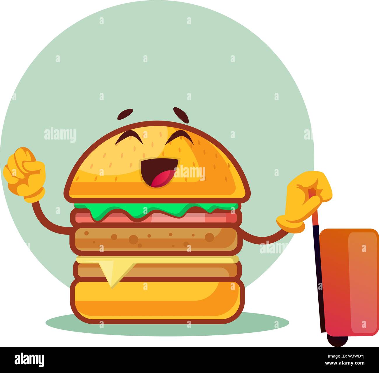 burger is pulling the suitcase, illustration, vector on white ...