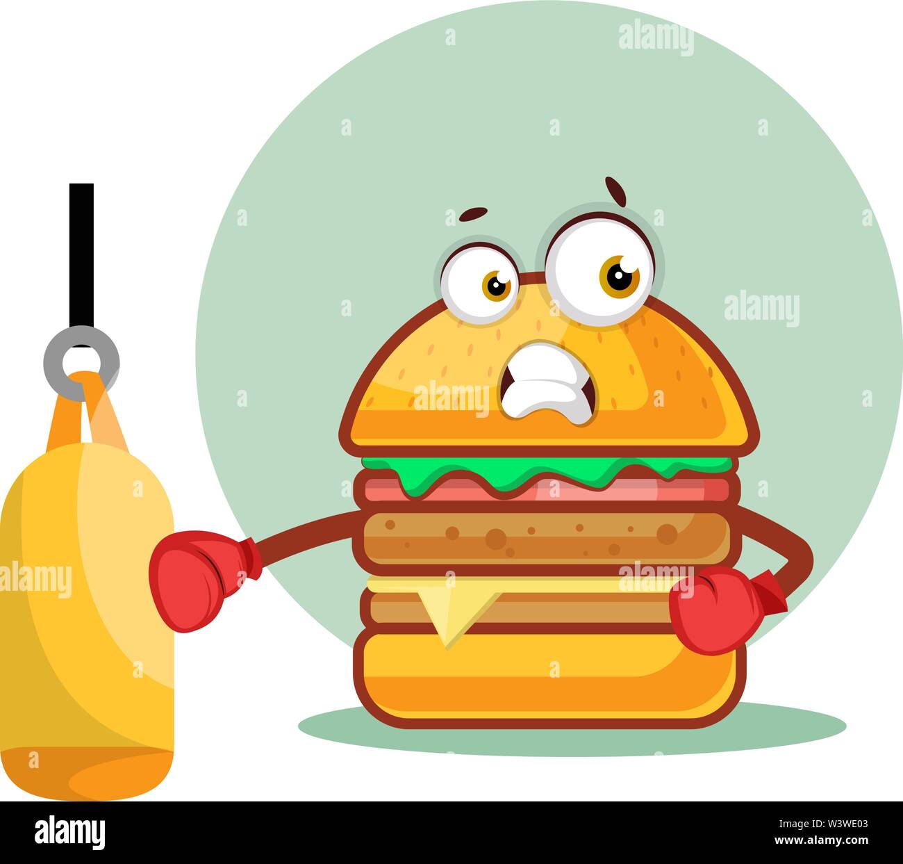 Boxer burger wears boxing gloves, illustration, vector on white ...