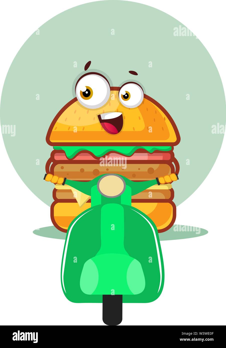 Burger is riding a motorbike, illustration, vector on white background ...