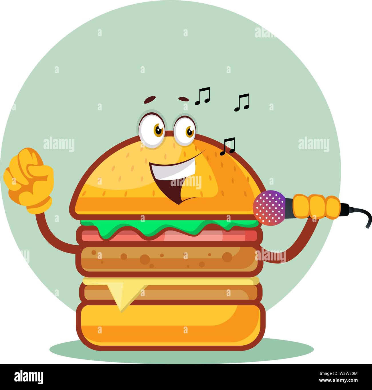 Singing burger is holding a microphone, illustration, vector on white ...