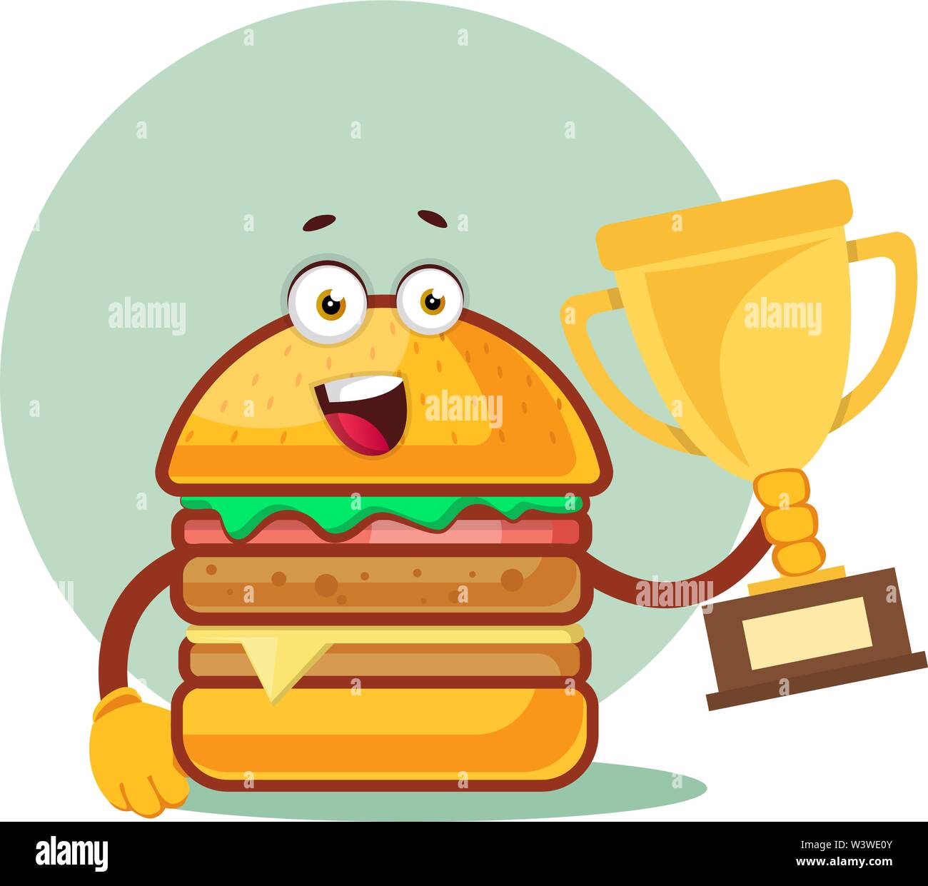 Burger is holding a trophy, illustration, vector on white background ...