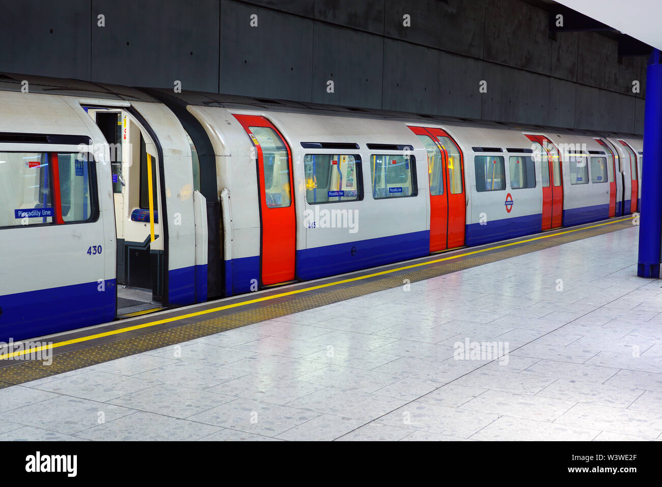 HEATHROW, ENGLAND -2 JUN 2019- View of the train connecting terminals ...