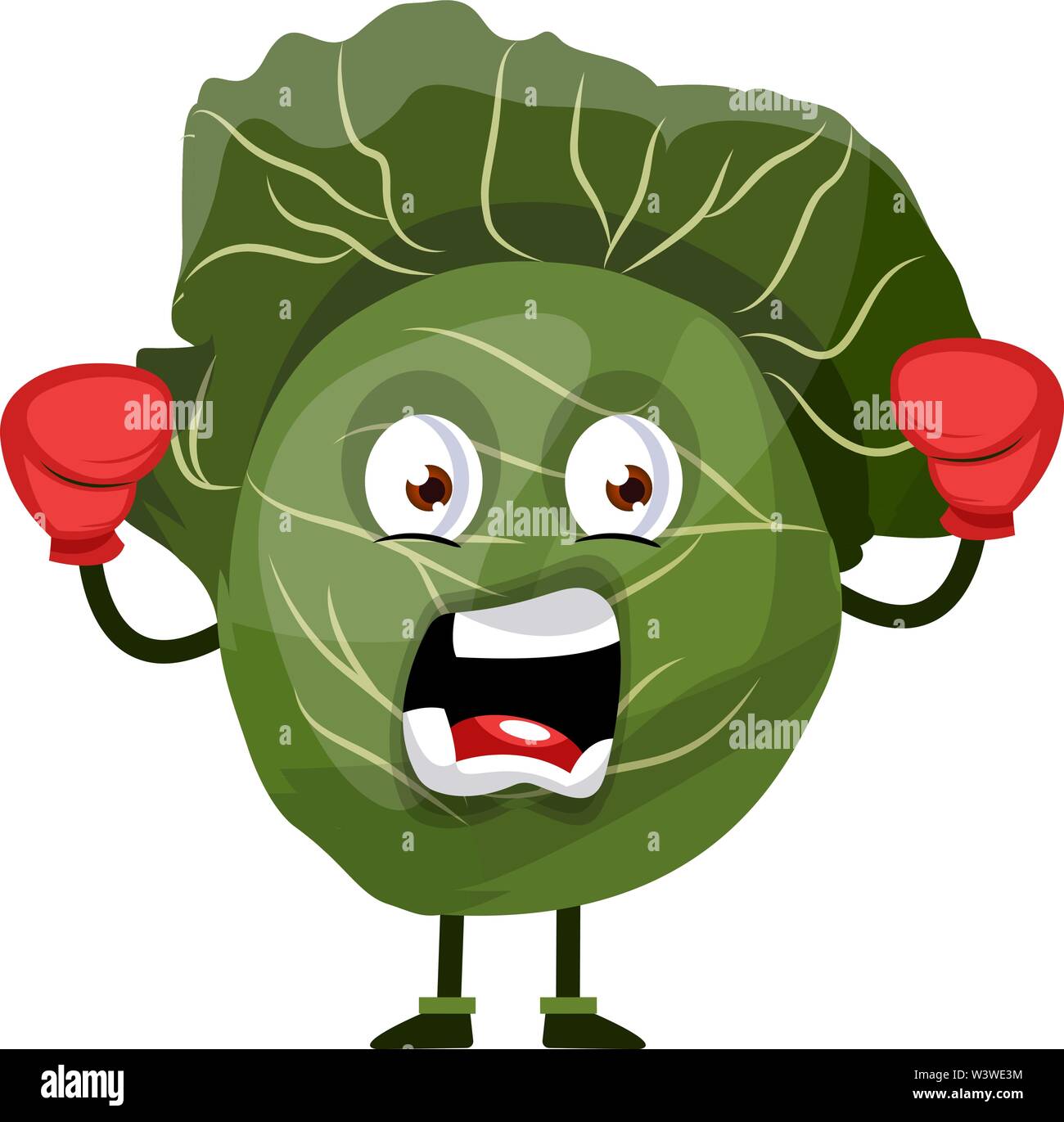 Yelling cabbage with boxing gloves, illustration, vector on white ...