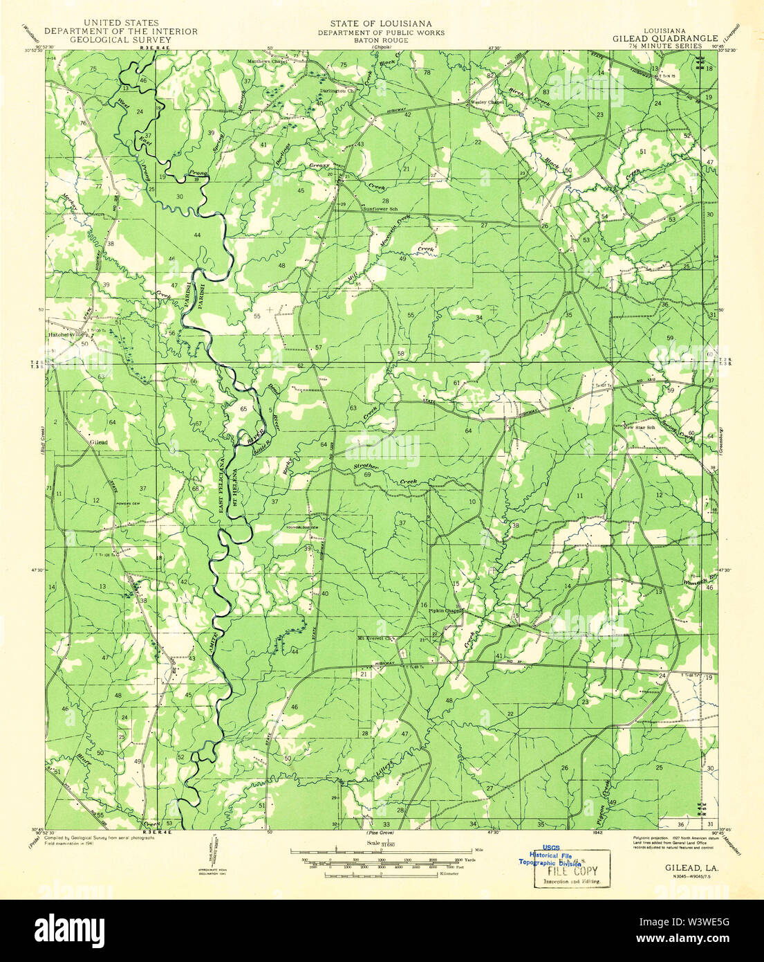 USGS TOPO Map Louisiana LA Gilead 333789 1942 31680 Restoration Stock ...