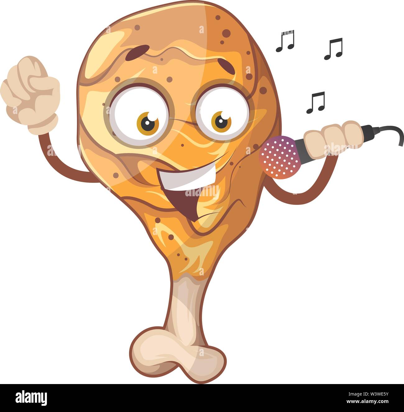 Fried chicken leg singing on a microphone, illustration, vector on ...