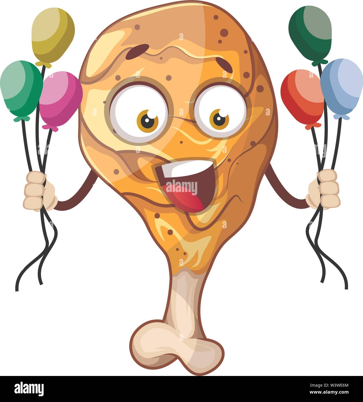 Happy, fried chicken leg holding balloons, illustration, vector on ...