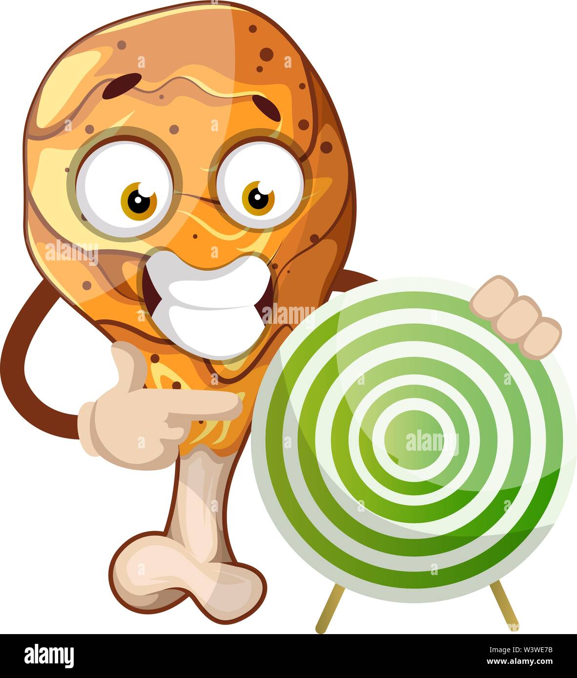 Cheerful chicken leg holding a target, illustration, vector on white ...