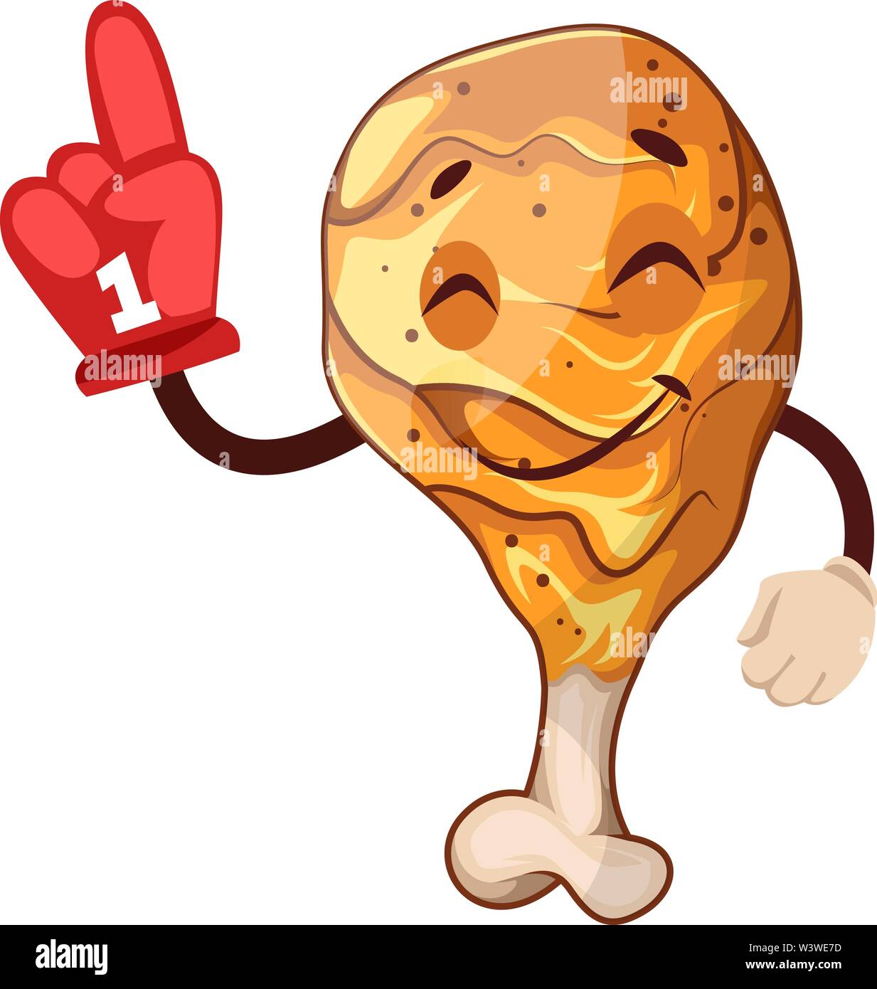 Fried chicken leg with a foam finger, illustration, vector on white ...