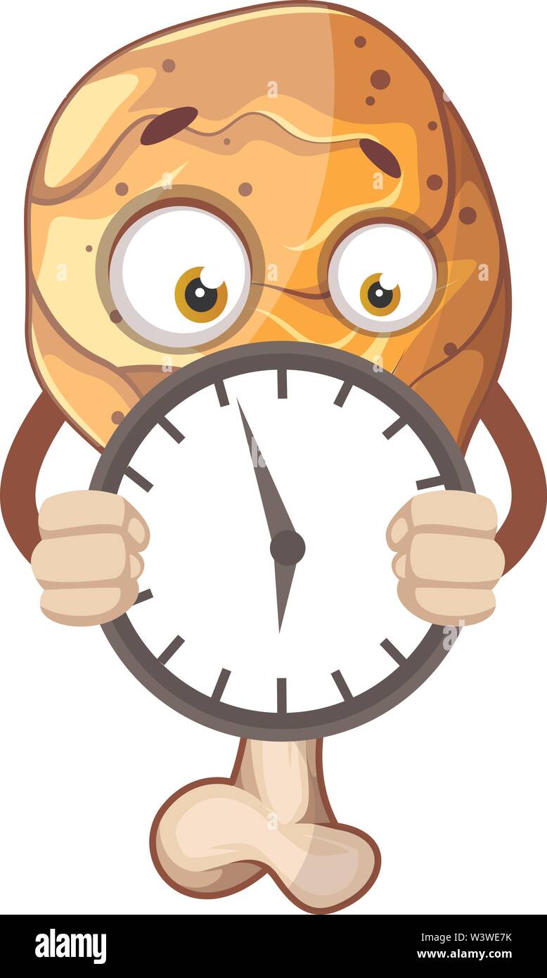 Fried chicken leg holding a clock, illustration, vector on white ...