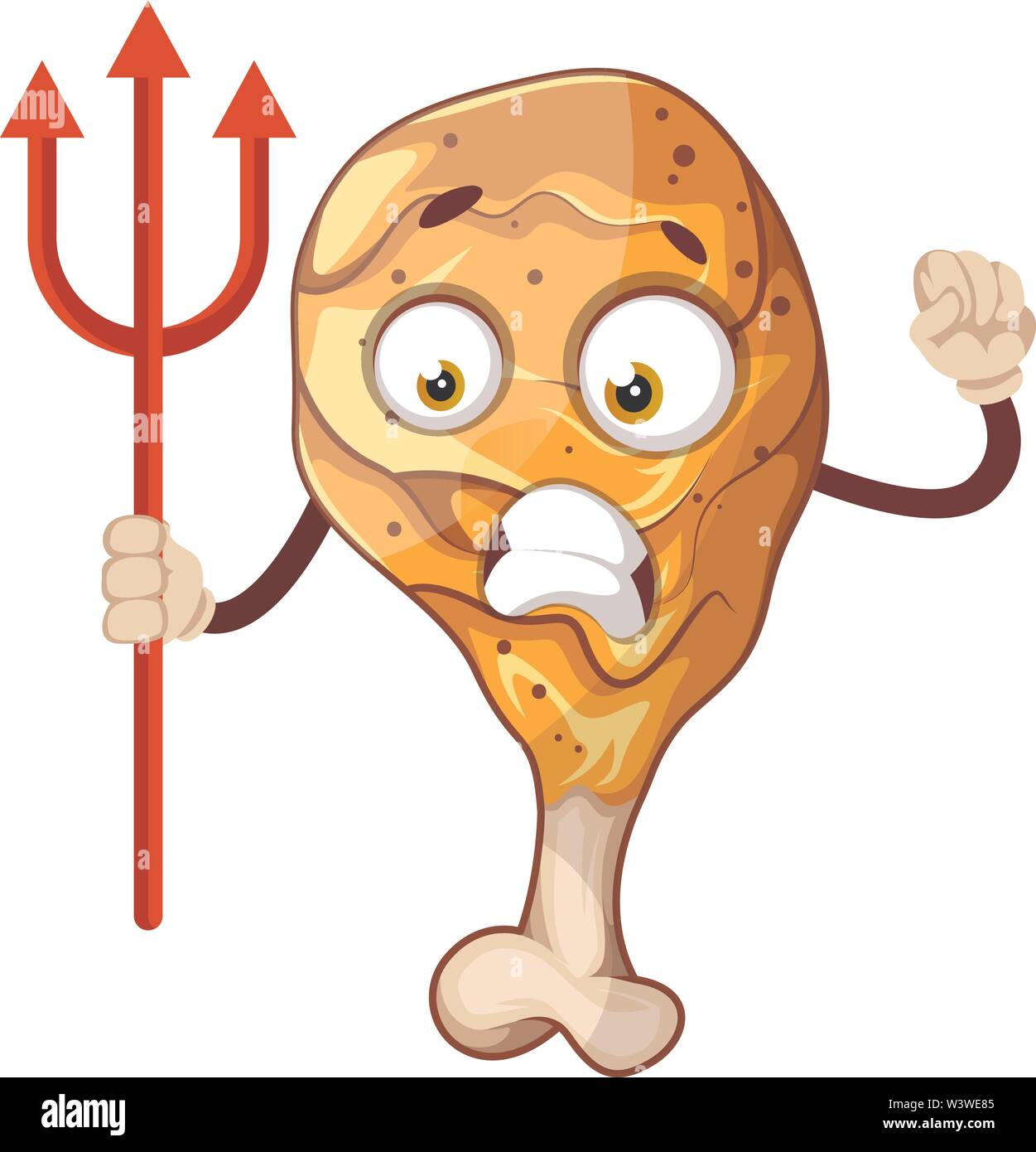 Angry chicken leg holding a trident, illustration, vector on white ...