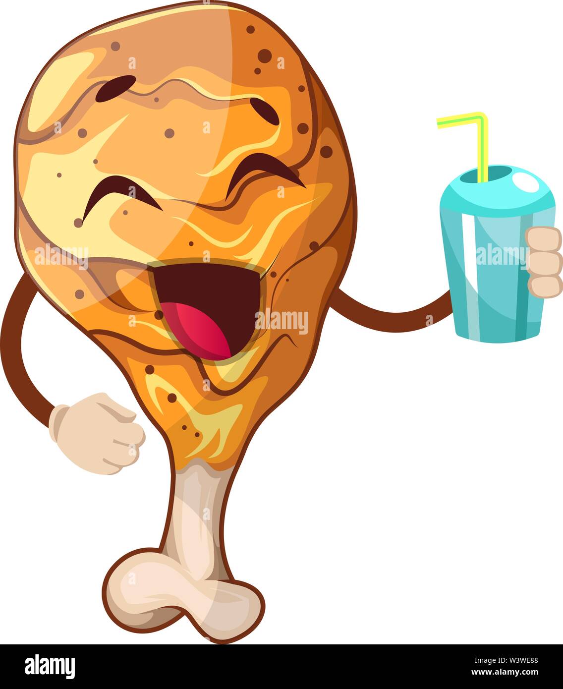 Happy chicken leg drinking juice, illustration, vector on white ...