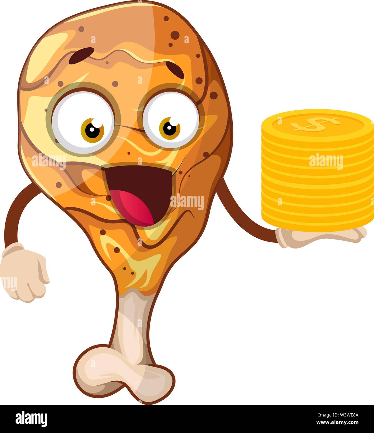 Joyful chicken leg holding money, illustration, vector on white ...