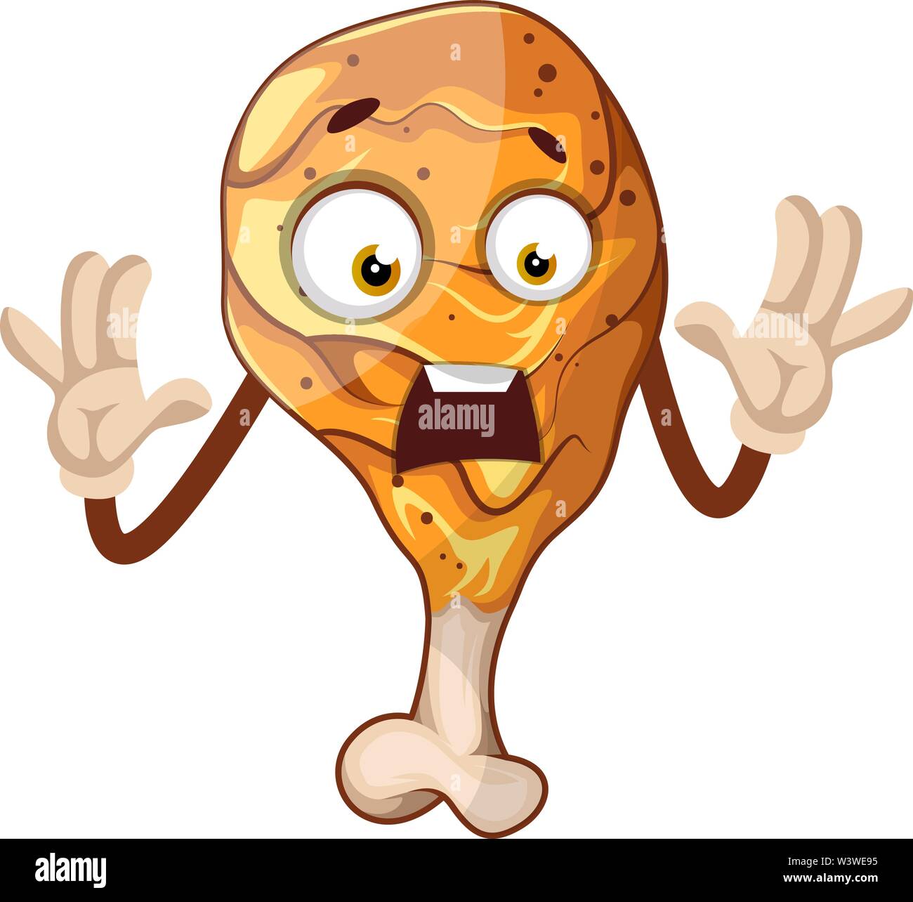 Afraid, fried chicken leg, illustration, vector on white background ...