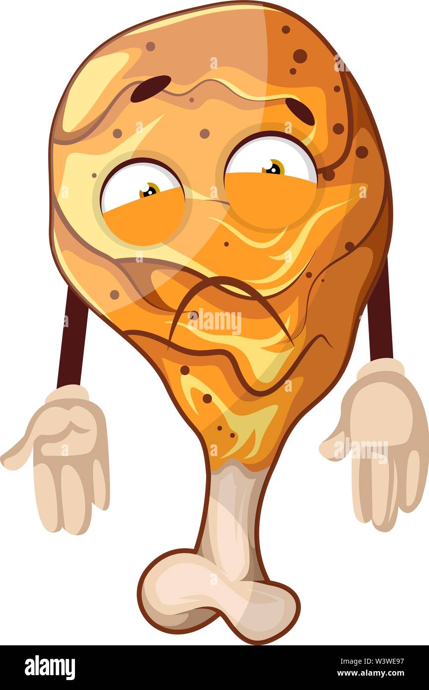Unhappy, fried chicken leg, illustration, vector on white background ...