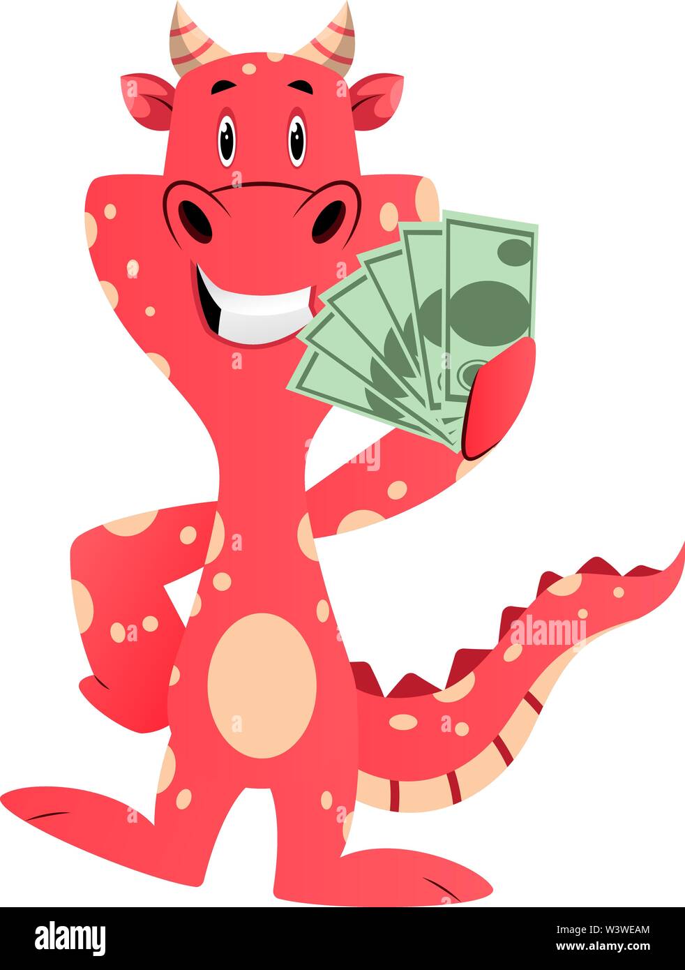 Red dragon is holding money, illustration, vector on white background ...