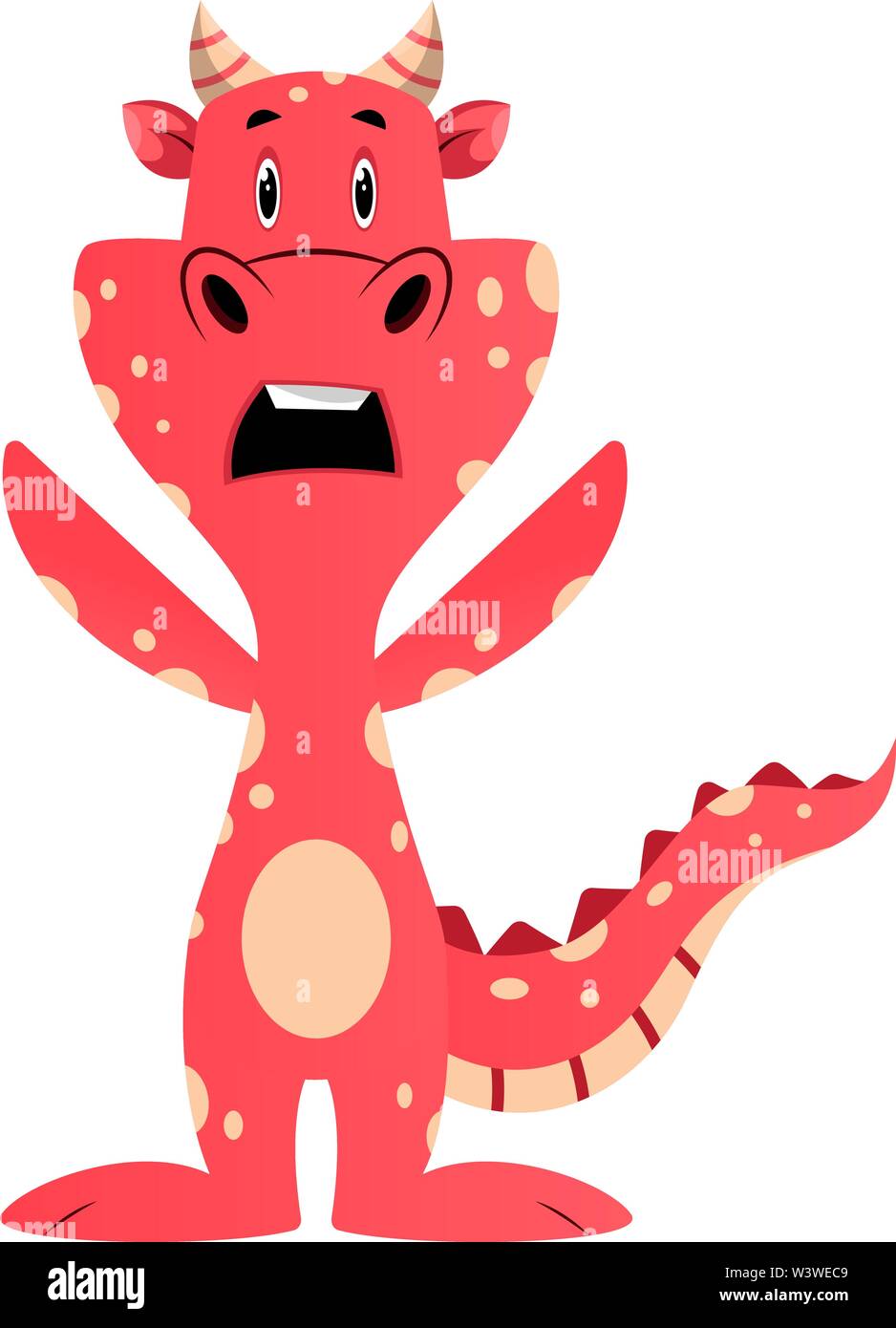 Red dragon is feeling scared, illustration, vector on white background ...