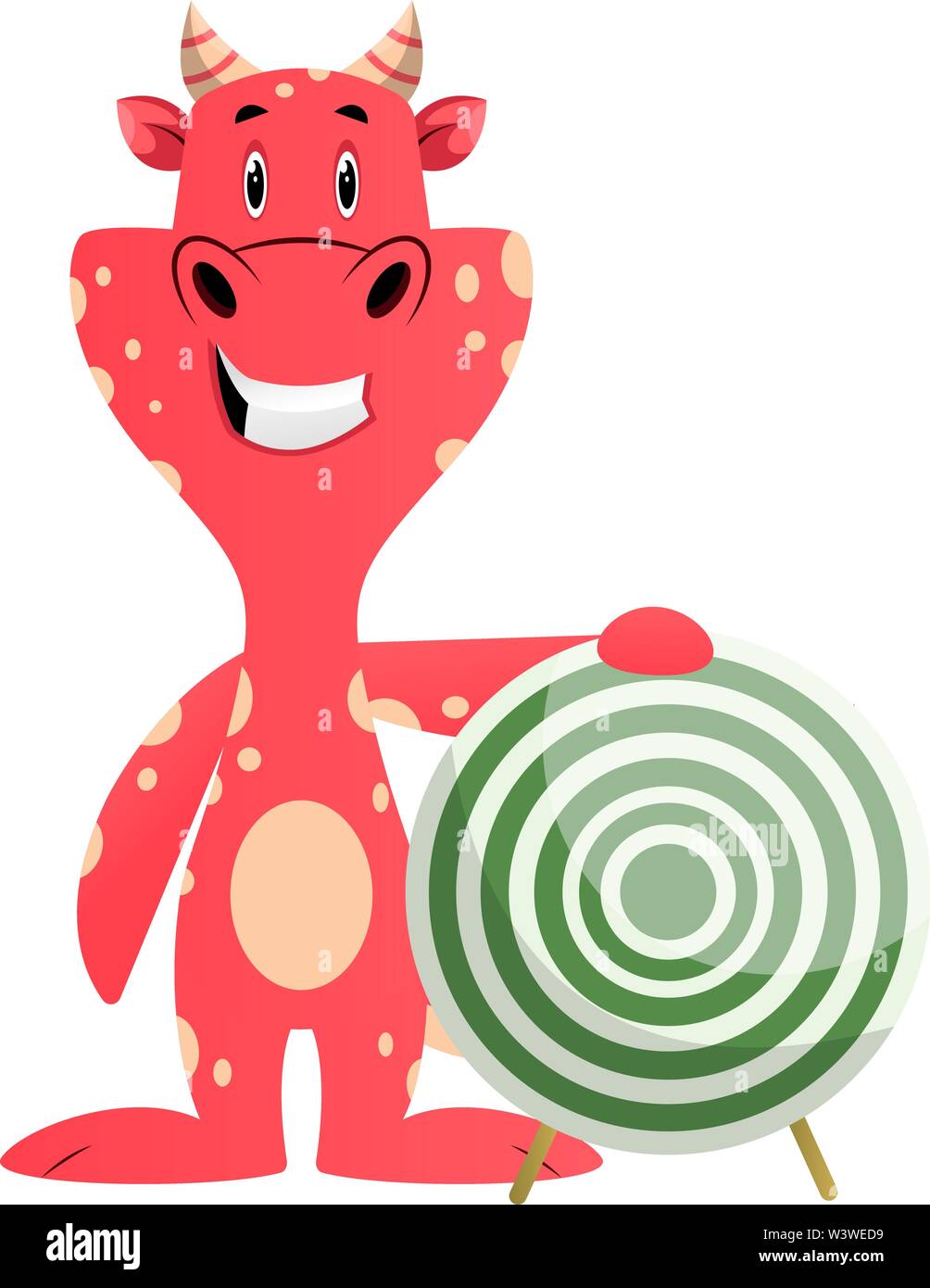 Red dragon is holding target, illustration, vector on white background ...