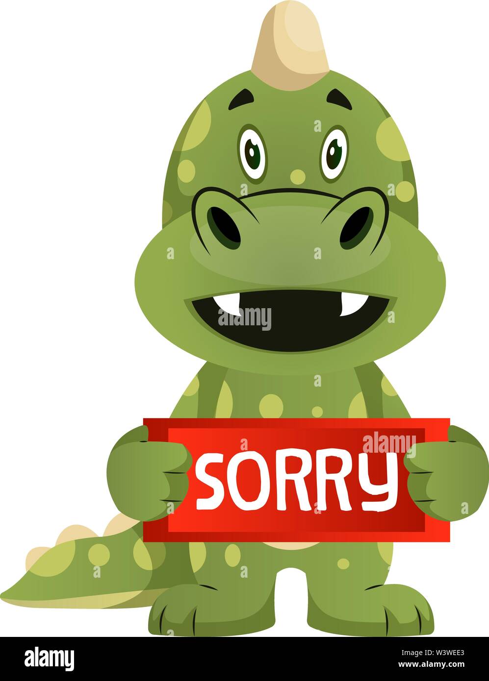 Green dragon is holding sorry sign, illustration, vector on white ...