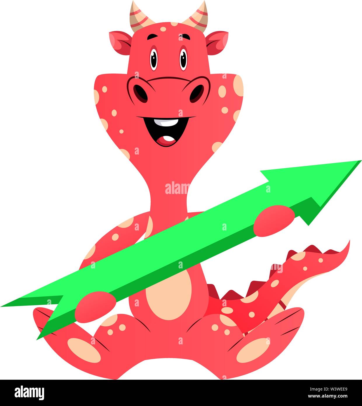 Red dragon is holding an arrow, illustration, vector on white ...