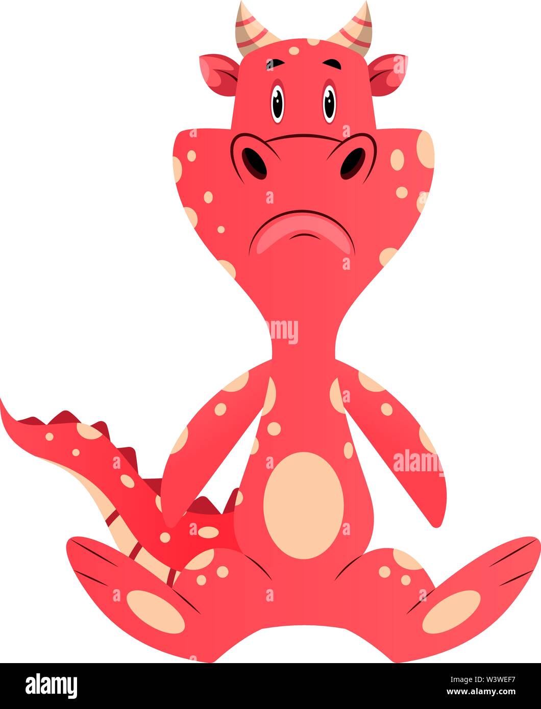 Red dragon is feeling sad, illustration, vector on white background ...