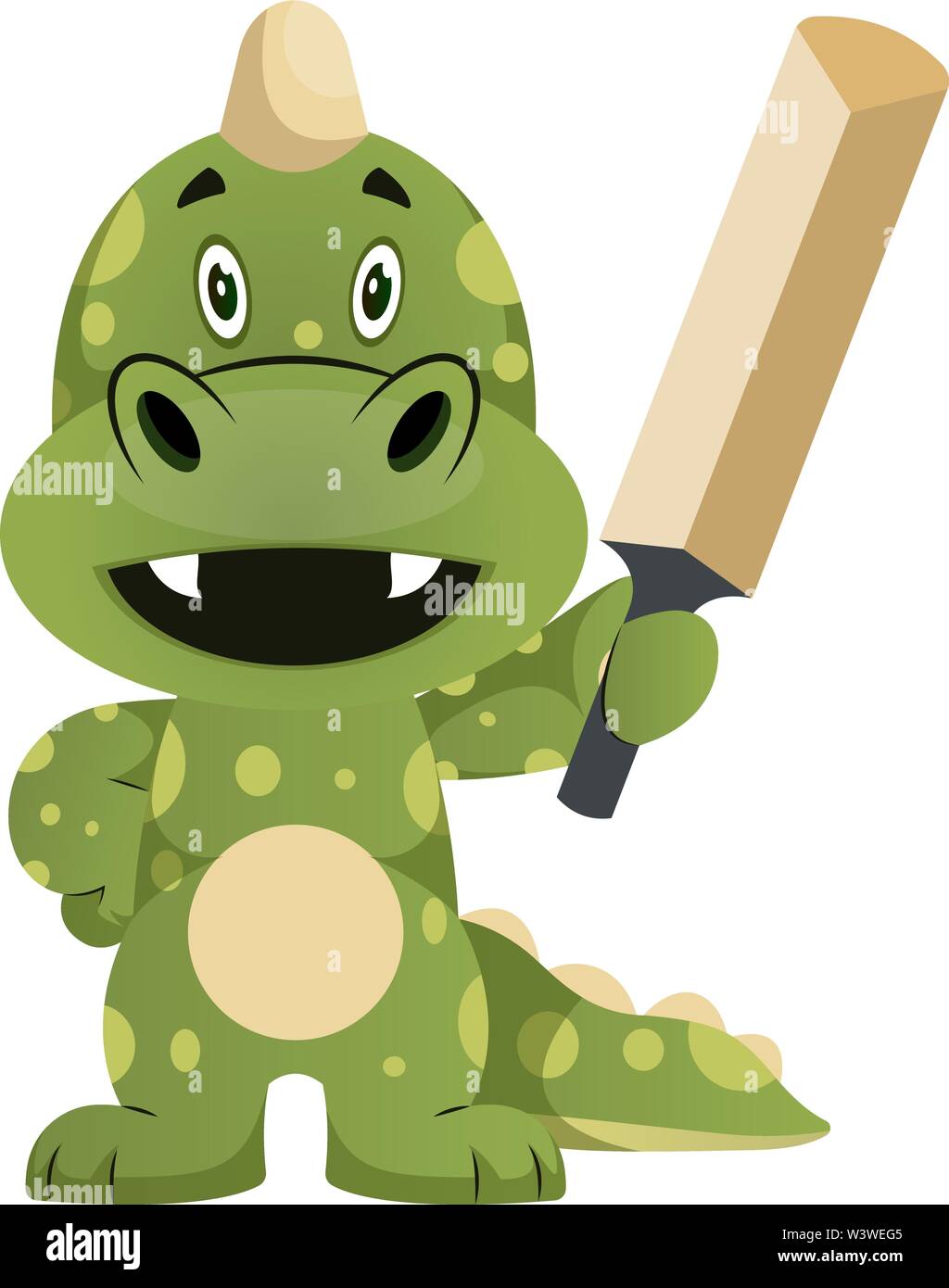 Green dragon is holding baseball bat, illustration, vector on white ...