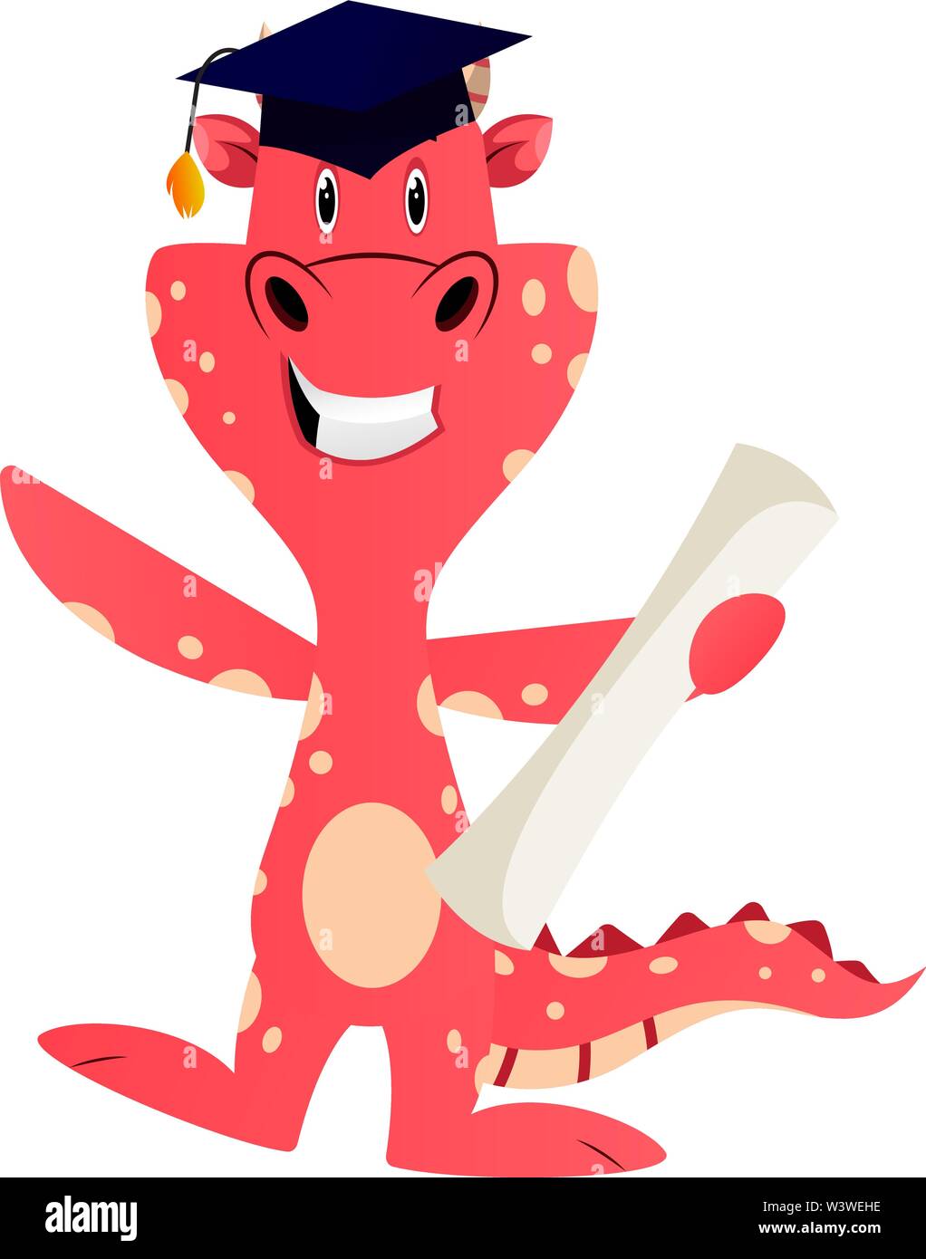 Red dragon is graduating, illustration, vector on white background ...