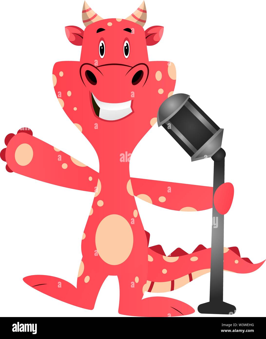 Red dragon is holding microphone, illustration, vector on white ...
