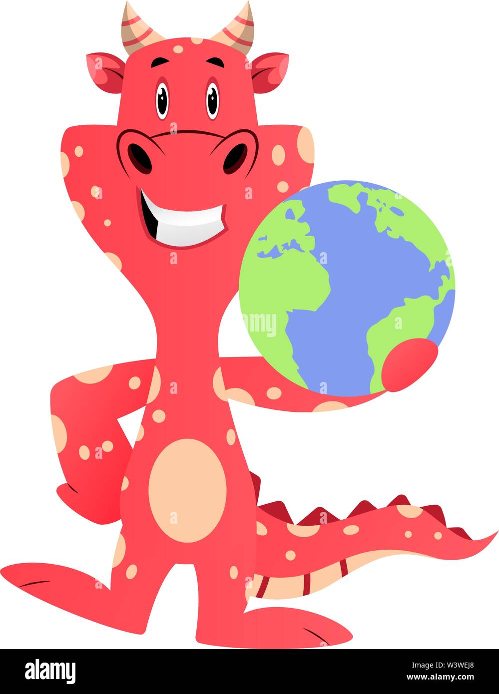 Red dragon is holding planet, illustration, vector on white background ...