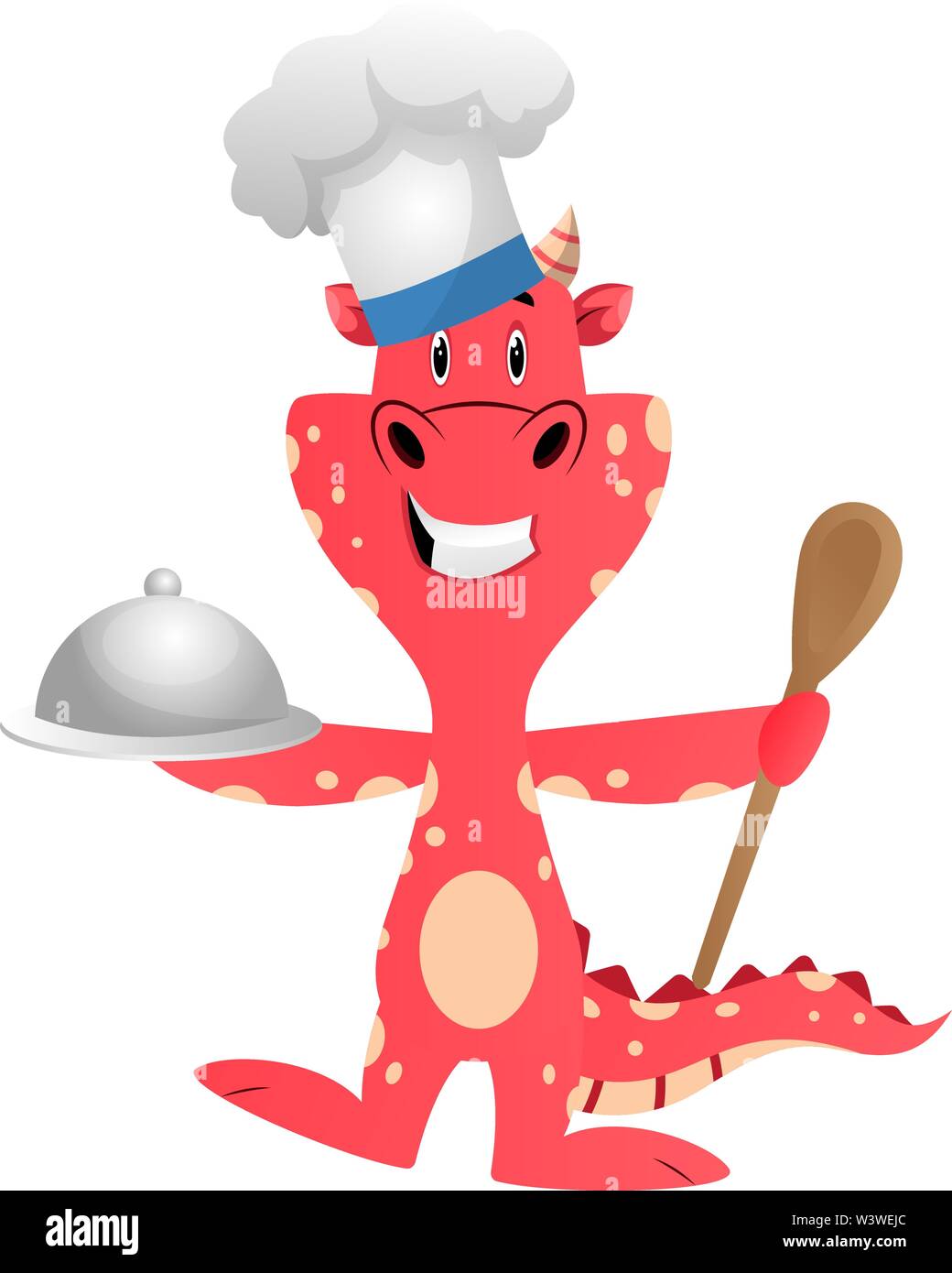 Red dragon is serving meal, illustration, vector on white background ...