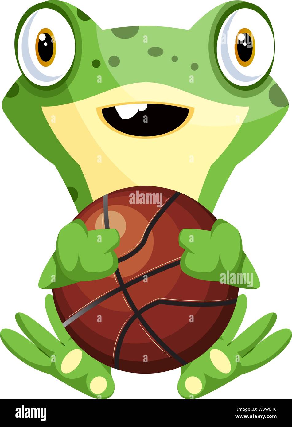 Happy frog playing basketball, illustration, vector on white background ...