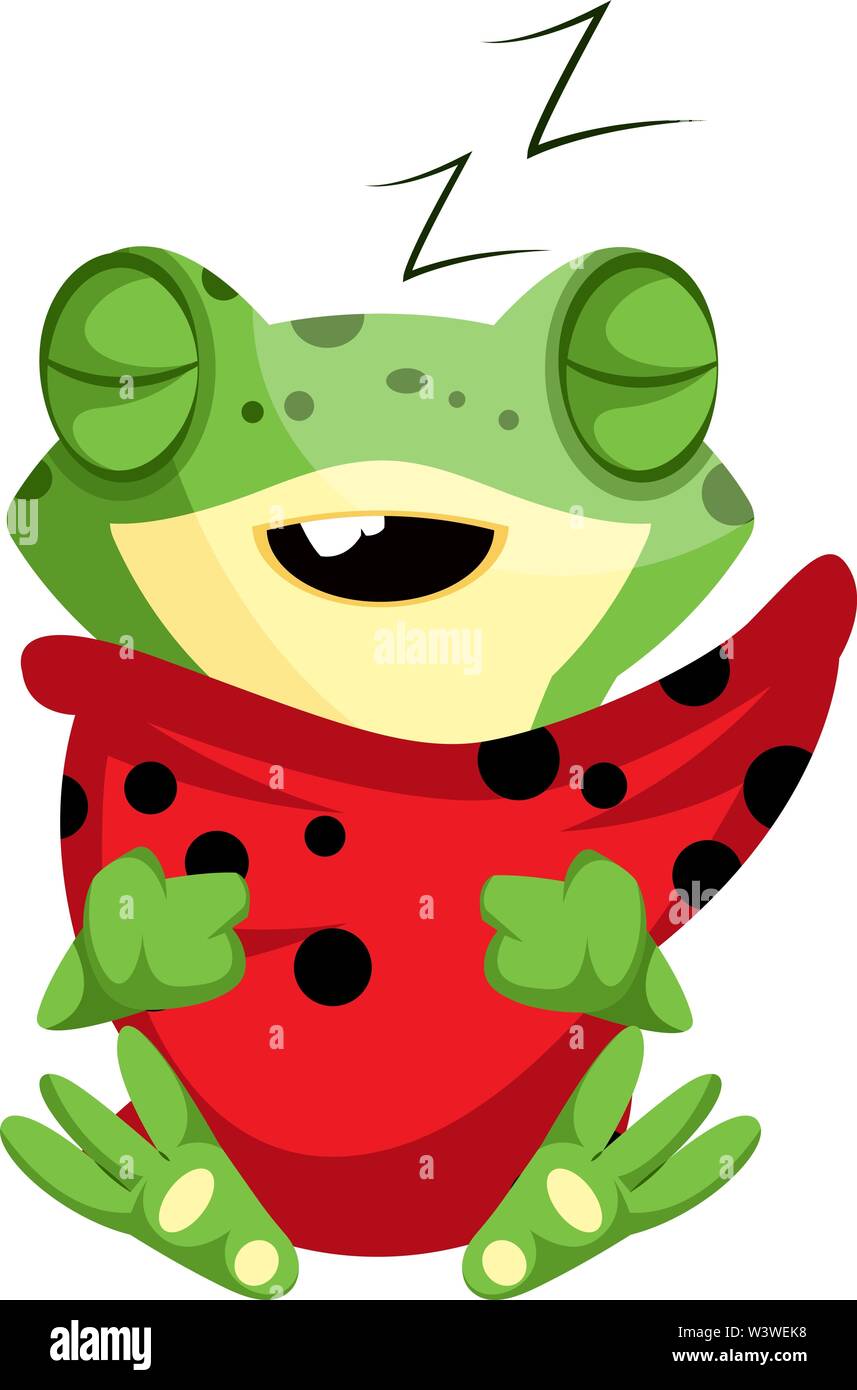 Sleeping baby frog hugging the pillow, illustration, vector on white ...