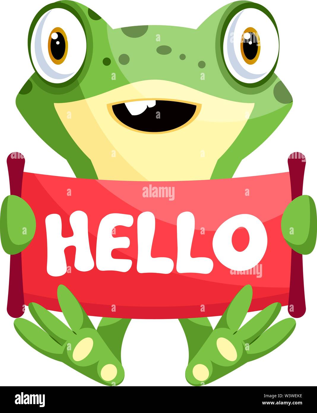 Cute, smiling frog holding hello sign, illustration, vector on white ...