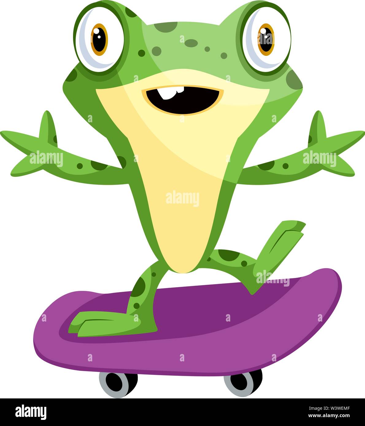 Cheerful cartoon baby frog riding a skateboard, illustration, vector on ...