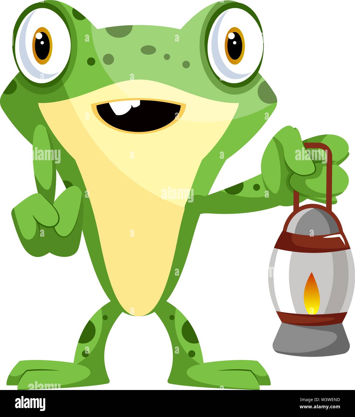 Cute baby frog holding a lamp, illustration, vector on white background ...