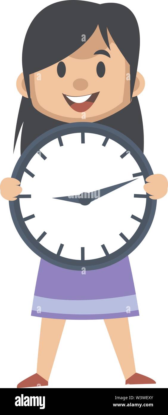 Girl with big clock, illustration, vector on white background Stock ...