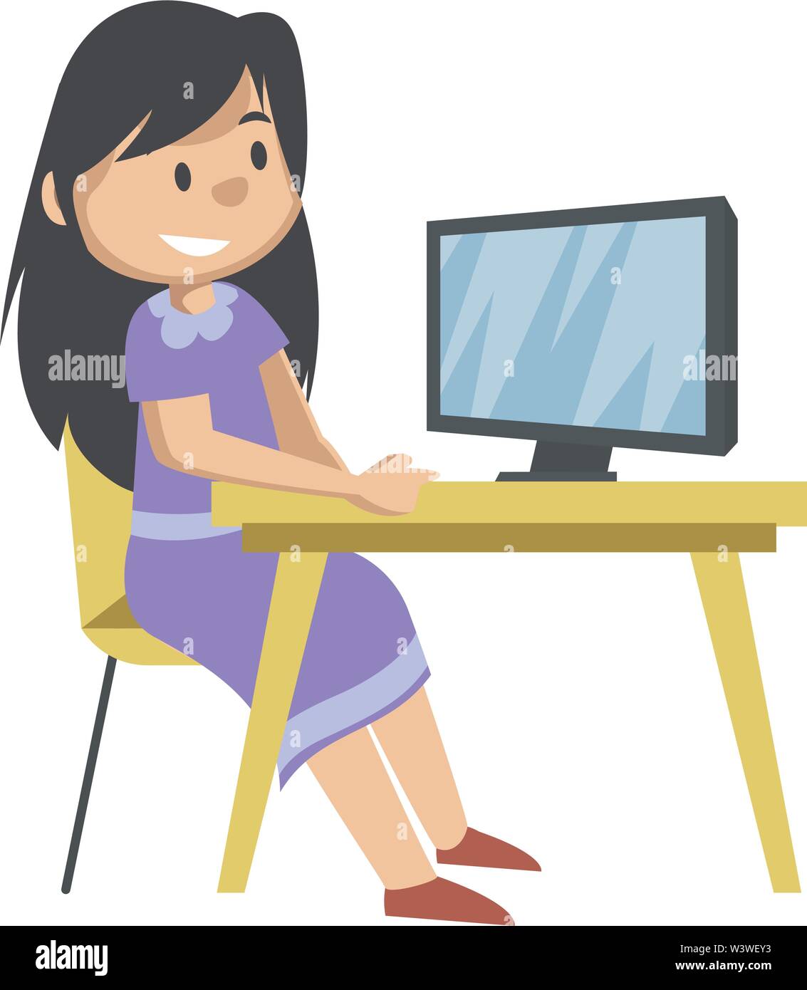 Girl watching on monitor, illustration, vector on white background ...