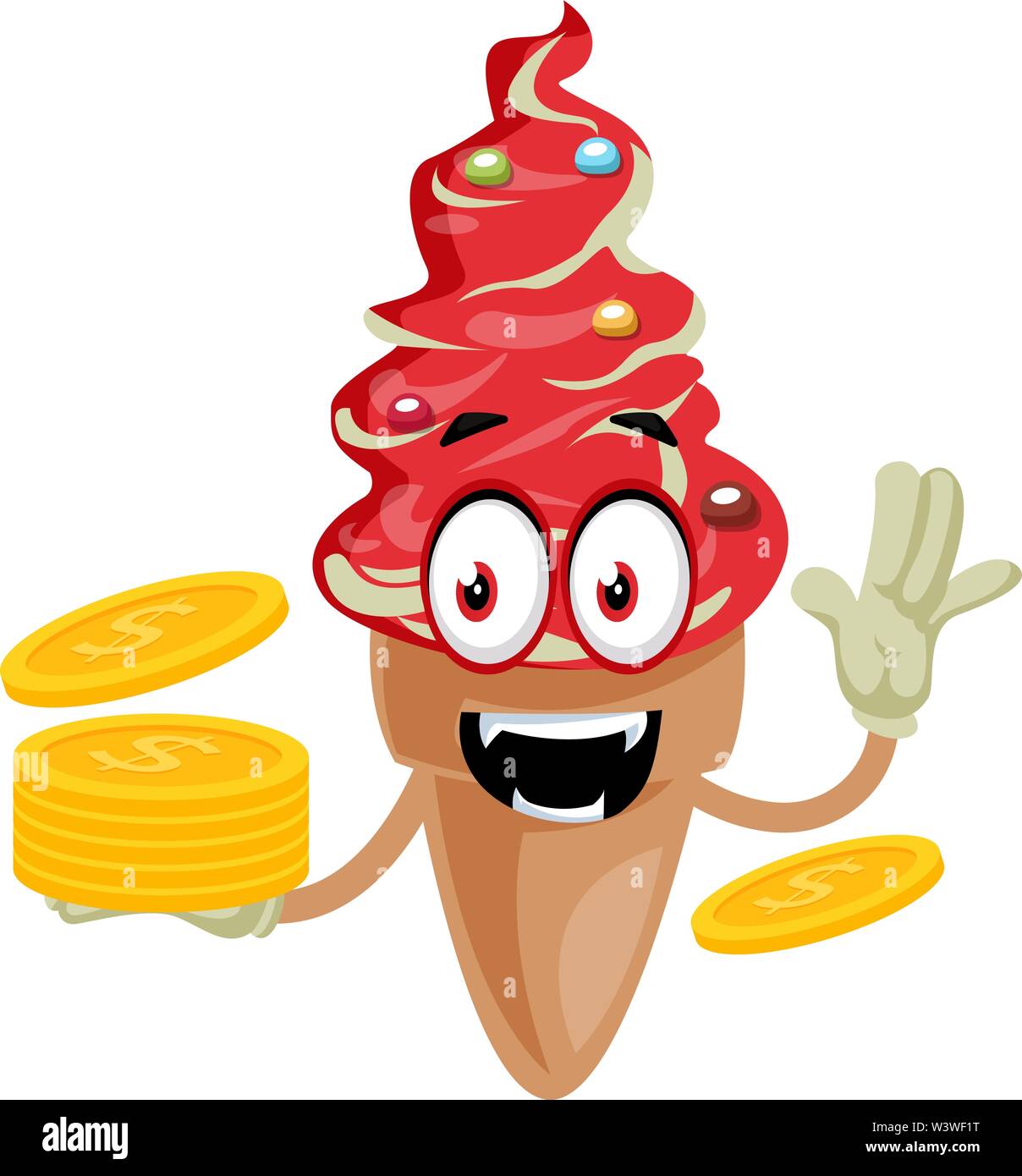 Ice cream with coins, illustration, vector on white background Stock ...