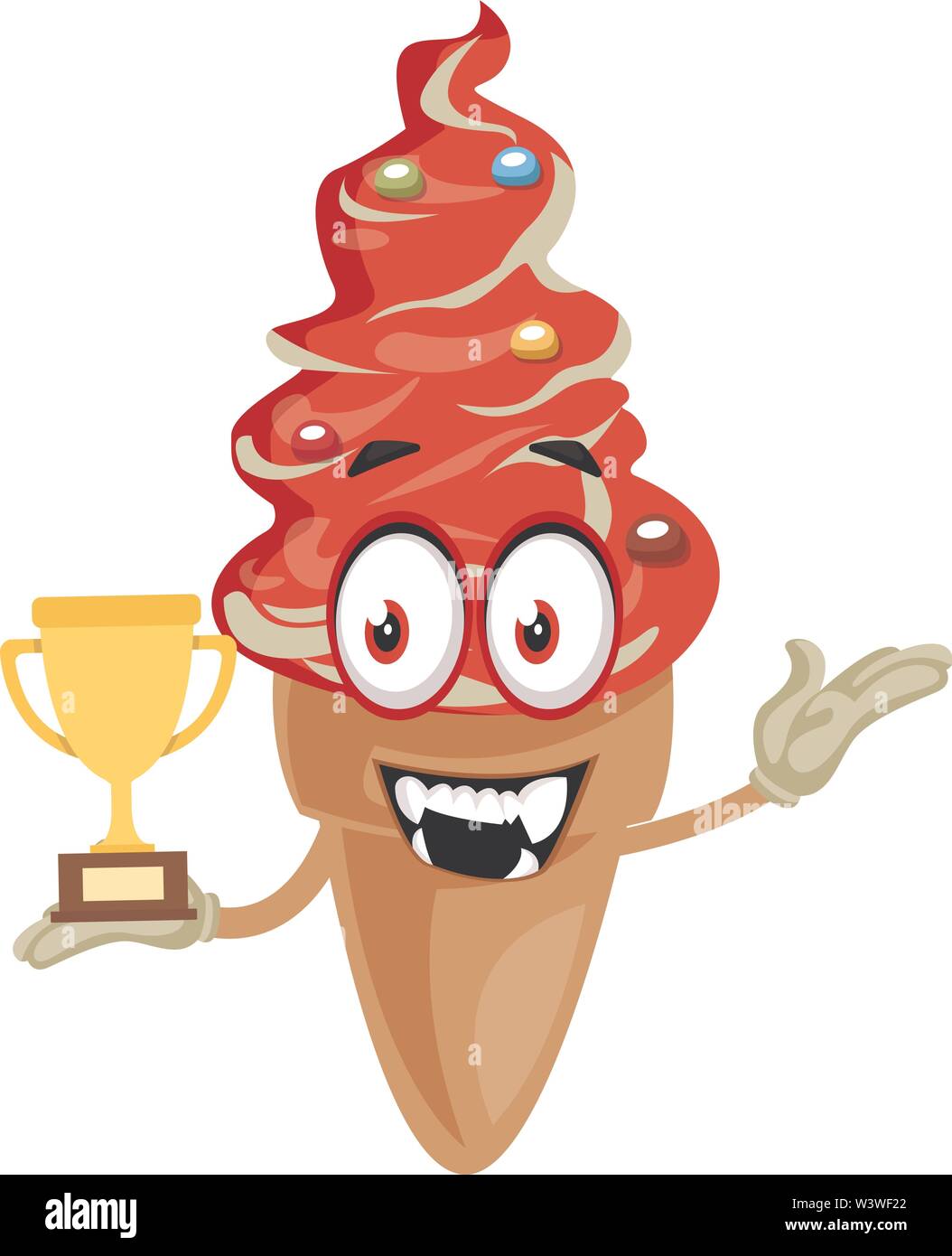 Ice cream with trophy, illustration, vector on white background Stock ...
