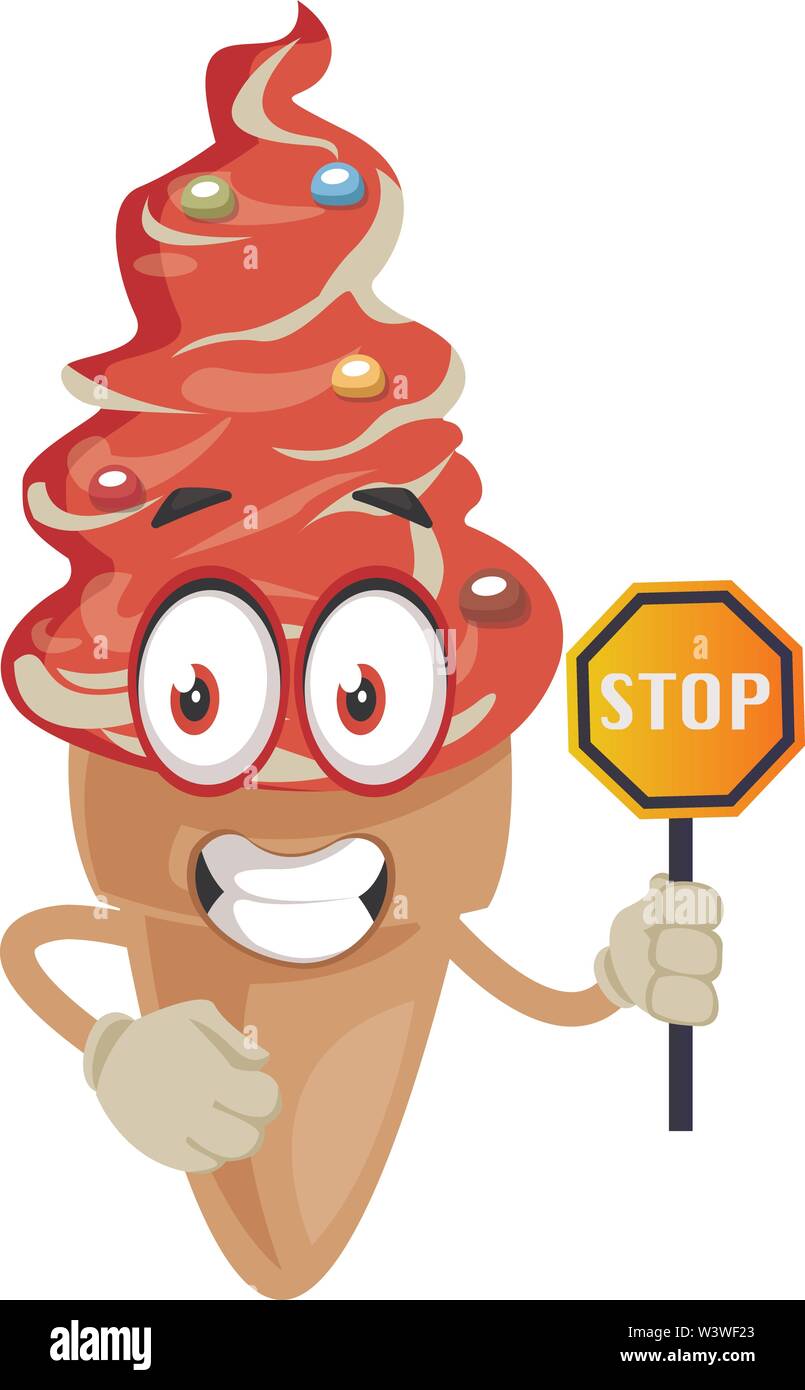 Ice cream with stop sign, illustration, vector on white background ...