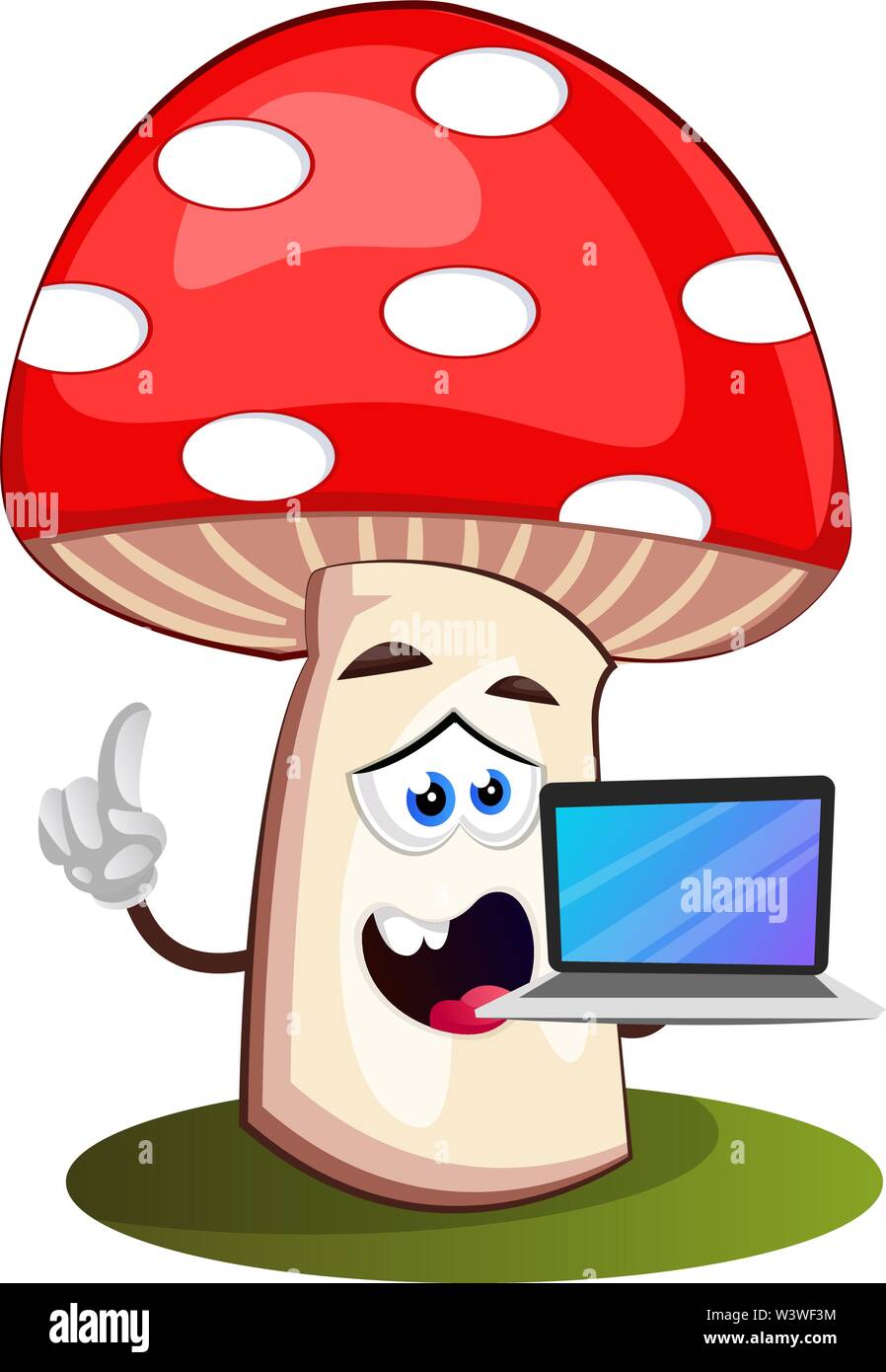 Mushroom with laptop, illustration, vector on white background Stock ...