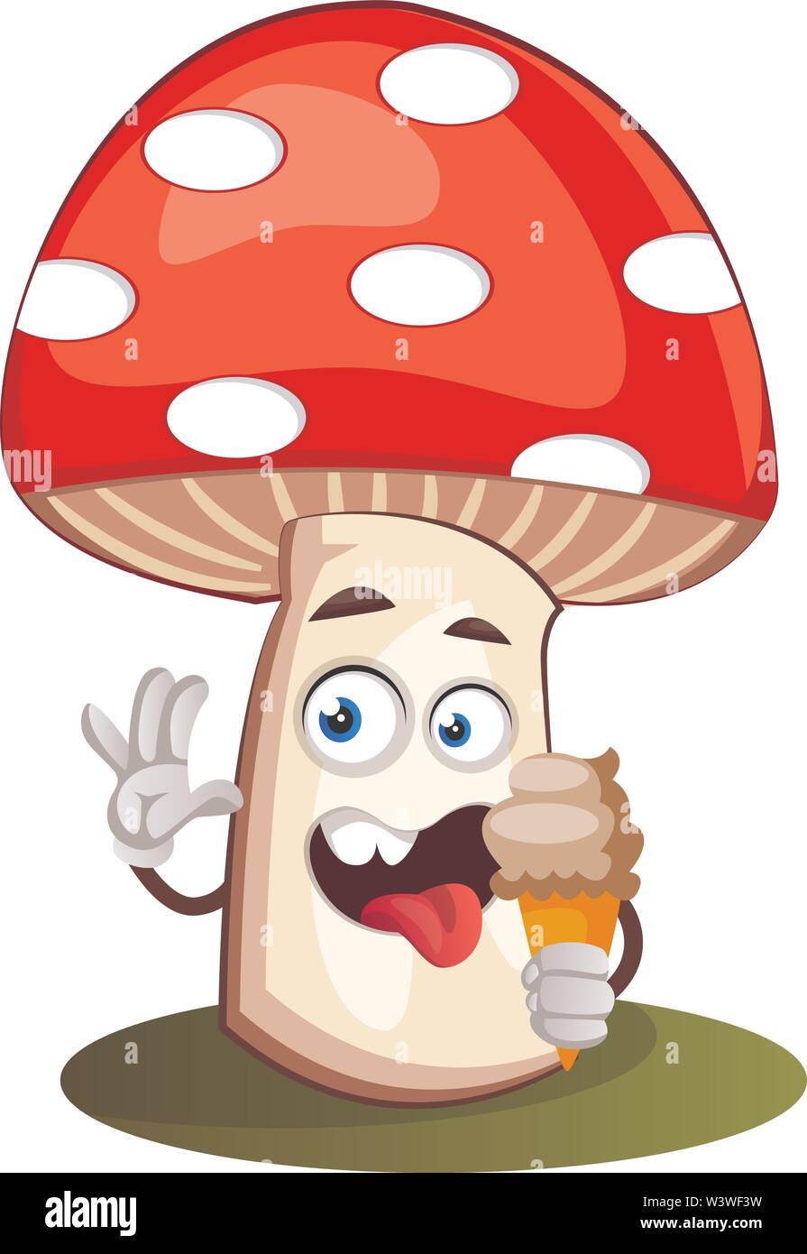 Mushroom eating ice cream, illustration, vector on white background ...